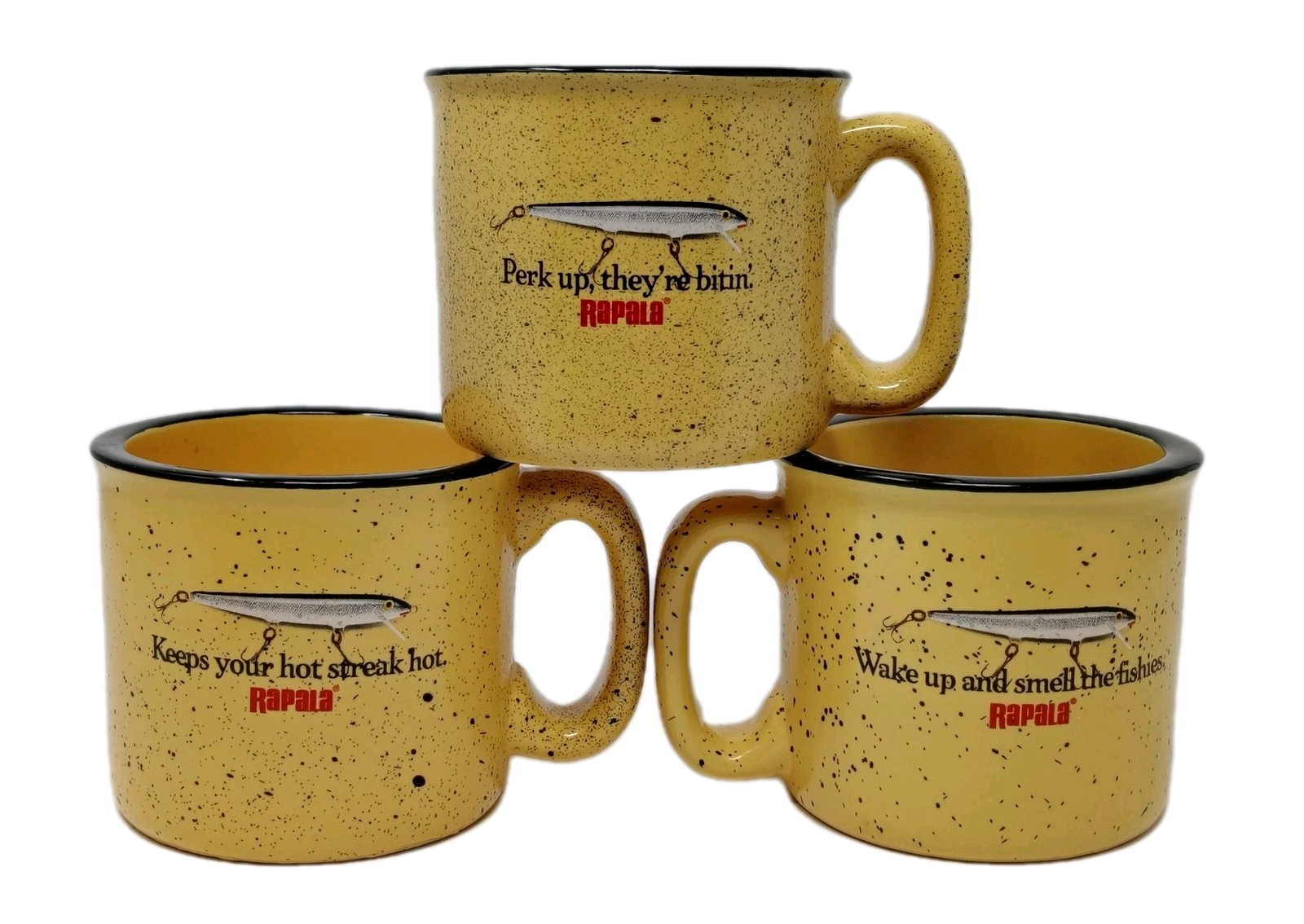 VTG Rapala Fishing Lures Speckled Stoneware Coffee Mug Cup SET 3 ...