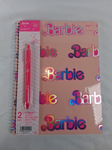 Barbie x Yoobi 1 Subject Spiral Notebook With Pen Pink Holographic ...
