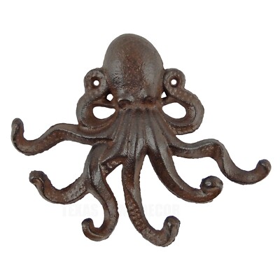 Octopus Tentacles Wall Hook Rack Cast Iron Nautical Key Towel Coat ...