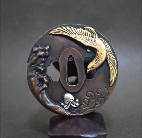 TSUBA Japanese Sword guard Bird looking at octopus Samurai Katana Edo ...