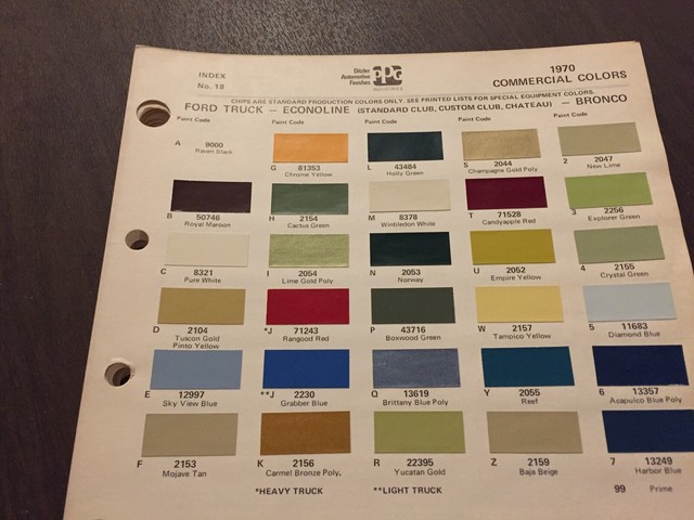 1970 FORD TRUCK PAINT CHIP CHART,VAN,BRONCO | eBay
