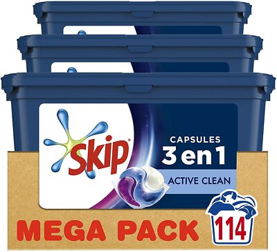 Skip Ultimate Lessive Capsules Trio Active Clean, Capsules 3en1 Méga ...