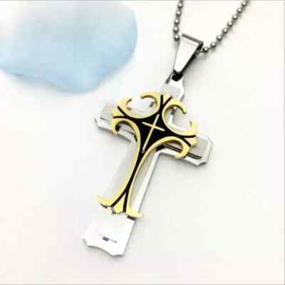 3 Layer Cross Pendant Necklace Stainless Steel Gold Black Silver | eBay