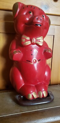 Vintage Late 1940's "Big Red" Piggy Bank, Plaster Cast W/Stopper and ...
