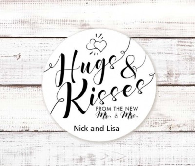 Hugs and Kisses - Round Personalized Bridal Wedding Shower Sticker ...