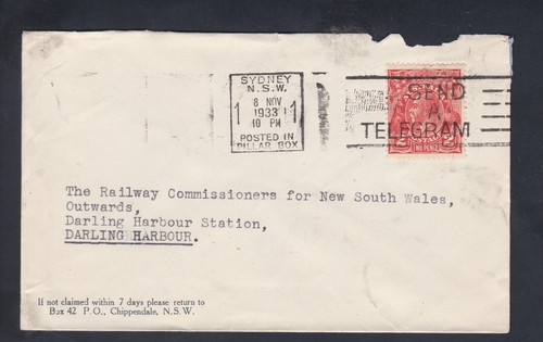 1933 KING GEORGE V HEAD 2d PRE-DECIMAL STAMP COMMERCIAL COVER CDS ...