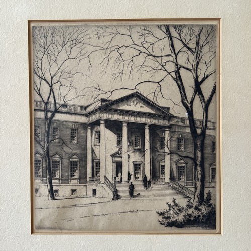 Leon Pescheret 1935 Etching Portico Chicago Historical Society Building ...