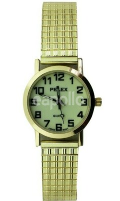 Gents Watch, Gold Expander Bracelet Glow in Dark Easy Read Dial Pelex ...