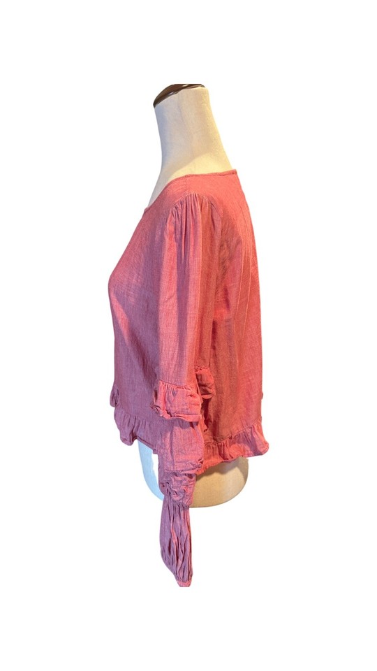 American Eagle Crop Peasant Top Red Boho Prairie Womens Large Ruffled ...