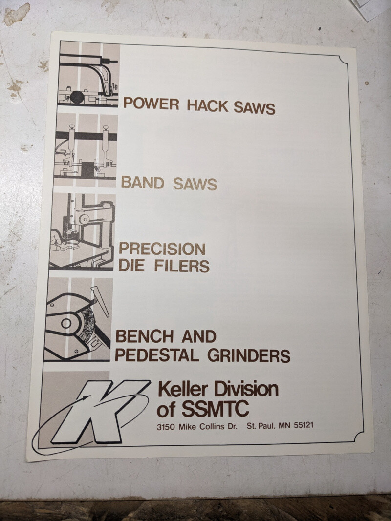 KELLER SSMTC HACK BAND SAWS FILERS GRINDERS SALES BROCHURE CATALOG ...