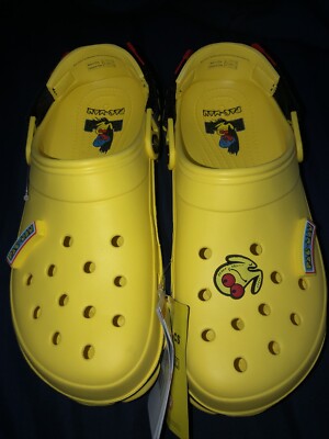 Crocs Pac-Man All Terrain Clog Jibbitz Yellow Black Mens 10 Women 12 ...