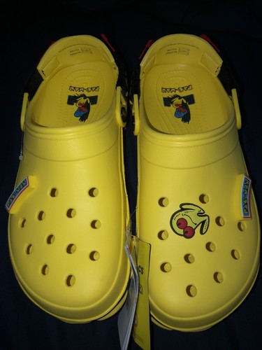 Crocs Pac-Man All Terrain Clog Jibbitz Yellow Black Mens 10 Women 12 ...