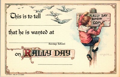 Vintage C.M. Burd S School Church Rally Day Postcard Boy Making Rally ...