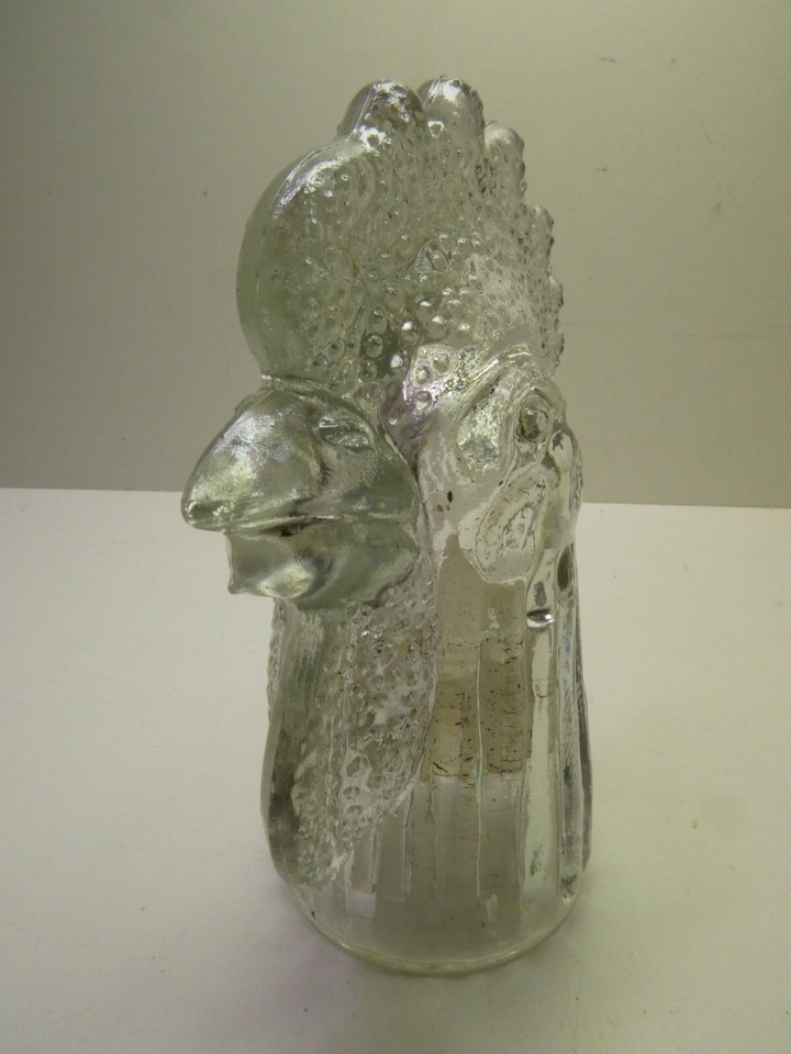 VINTAGE FRENCH ART GLASS BOTTLE TOP LID STATUE FIGURINE ROOSTER ...
