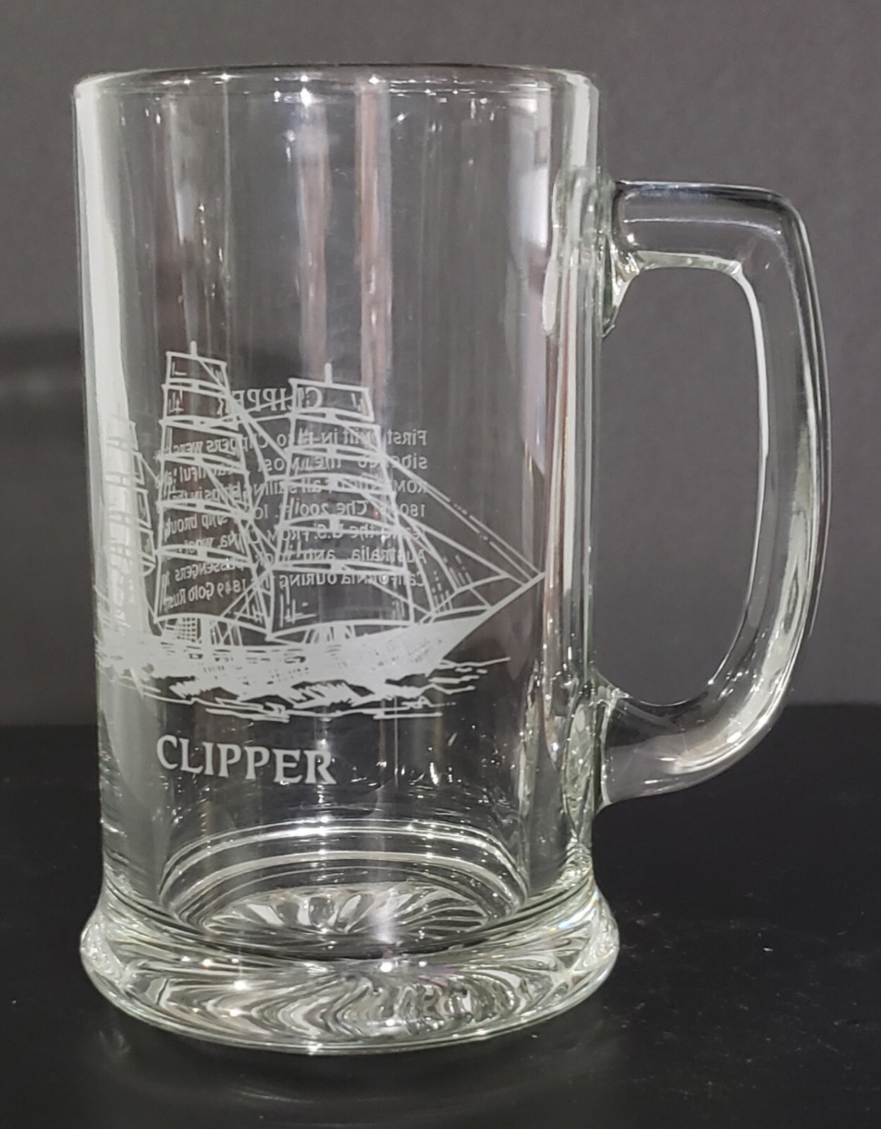 NAUTICAL ETCHED SHIP MUG GLASS BEER STEIN 14 oz "CLIPPER" ROMANTIC ...