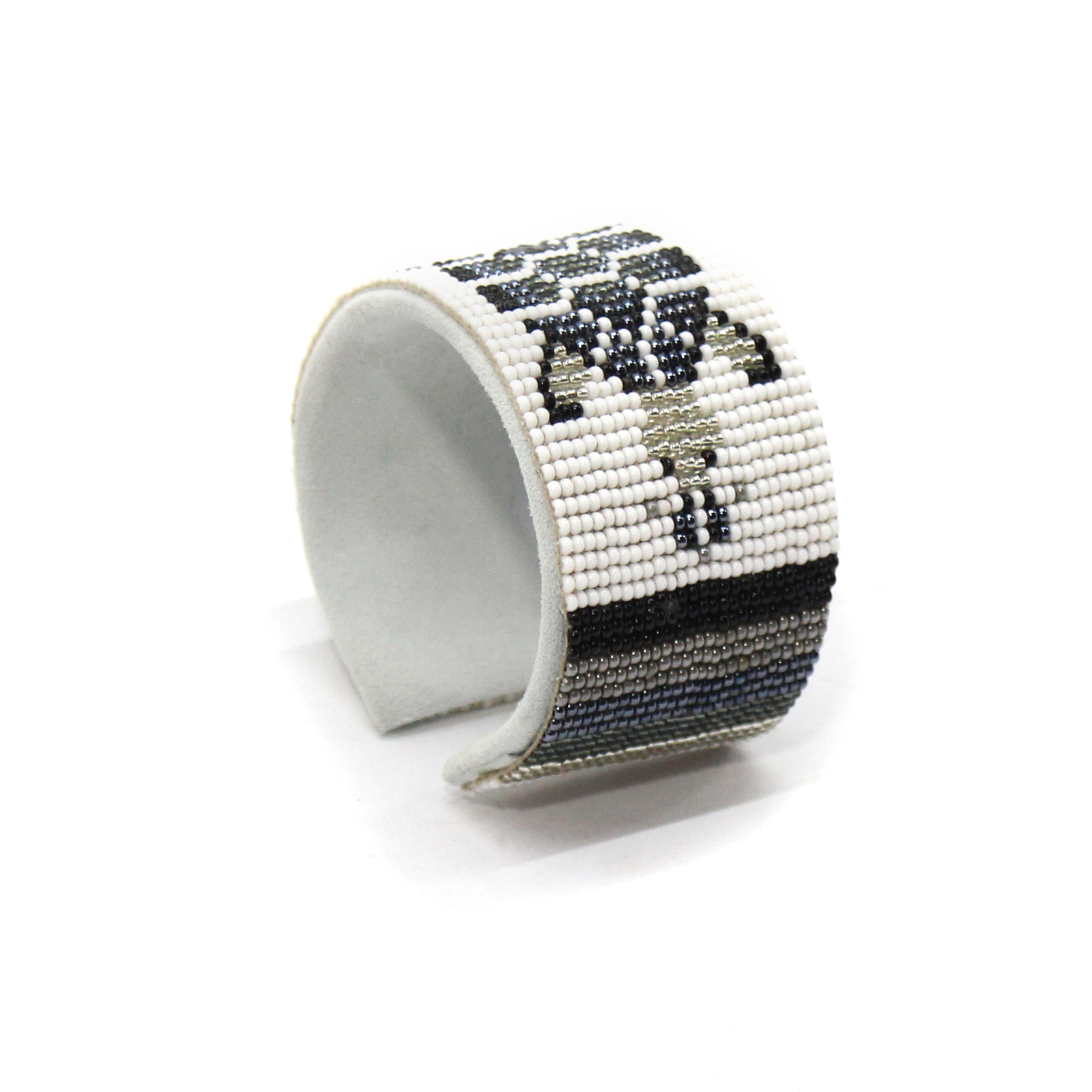 NATIVE STYLE HANDMADE GRAY WHITE TURTLE BEADED CUFF LEATHER BRACELET ...