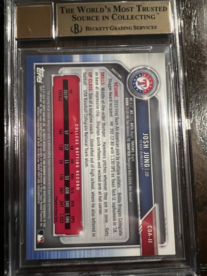 BGS 9.5 2019 Bowman Chrome Draft JOSH JUNG AUTO Autograph | eBay