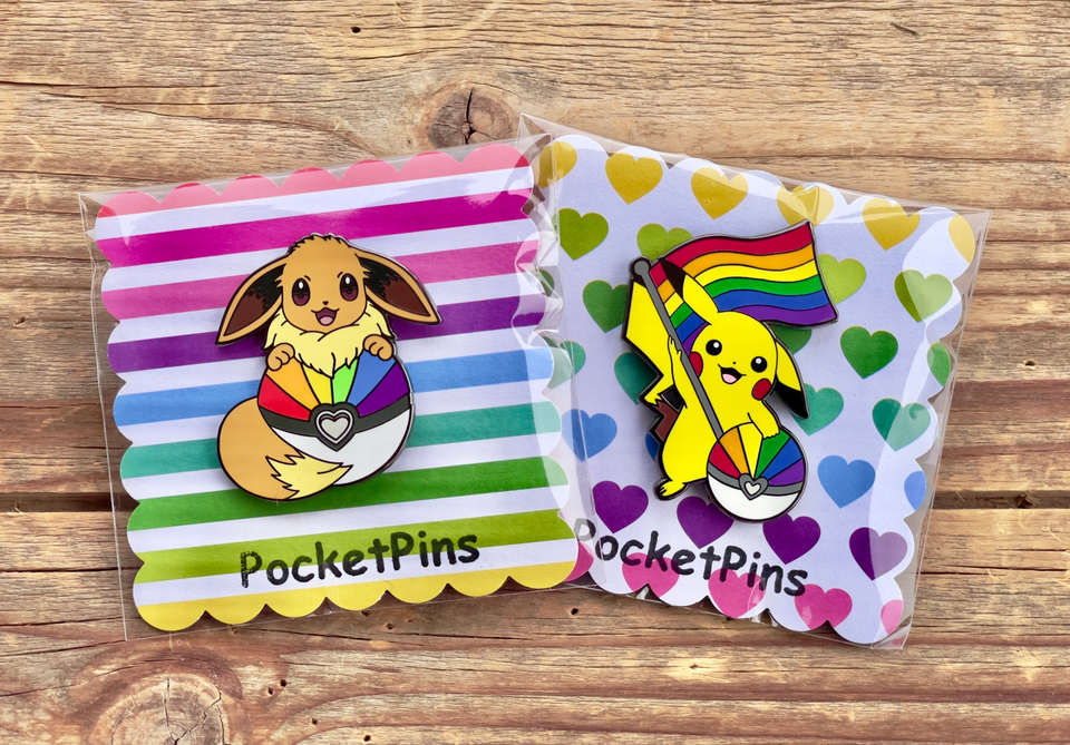 Pride Eevee & Pikachu - LGBT Gay Rainbow Flag Love - Pokemon Hard ...