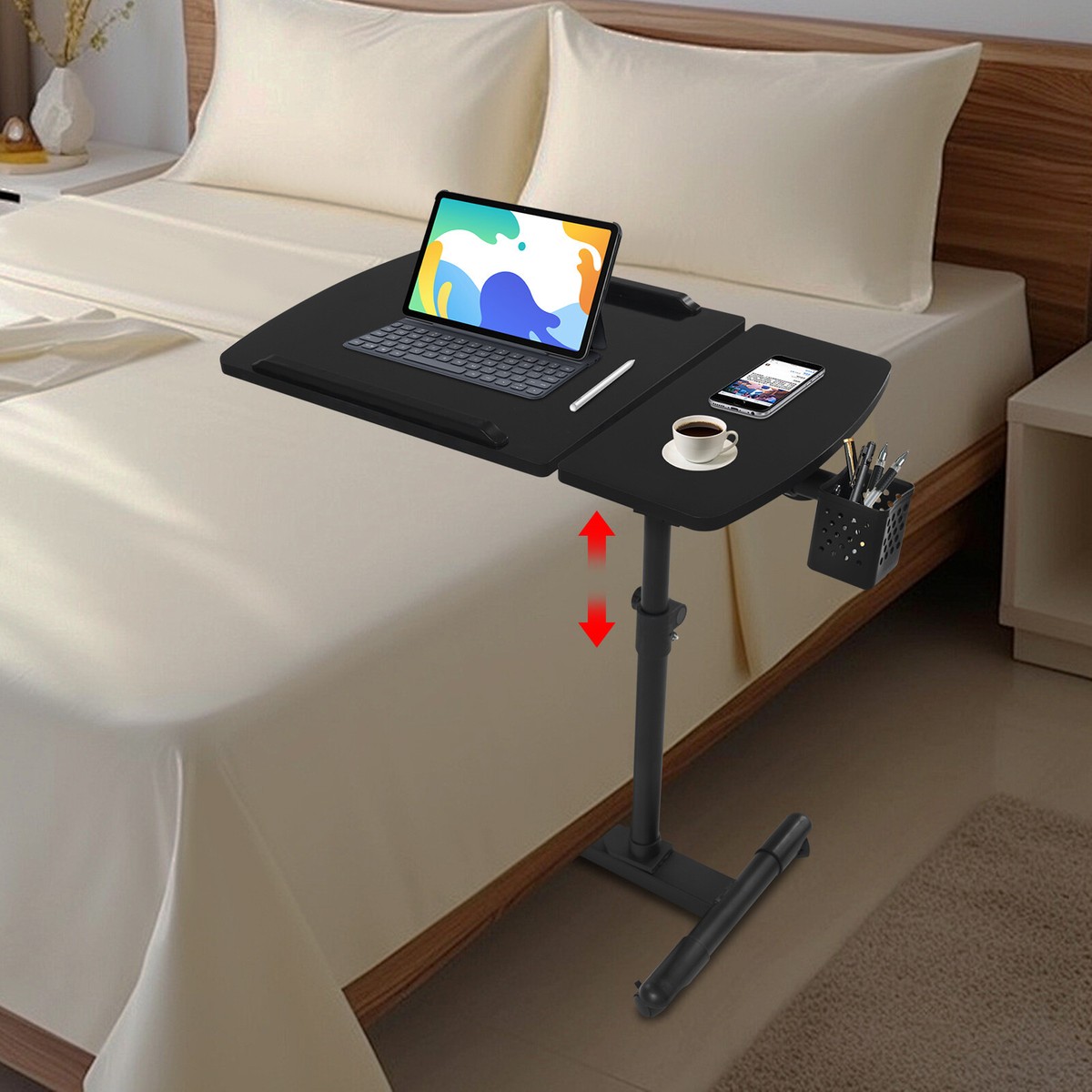 Rolling Hospital Table Over Bed Laptop Stand Adjustable Height Desk Angle