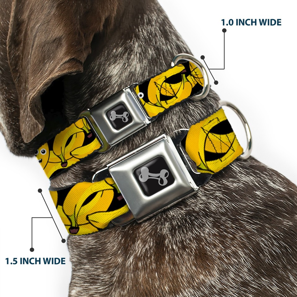 Dog Collar Bone Bananas Stacked Cartoon Black/Yellows WIDE-Medium 16-23 ...