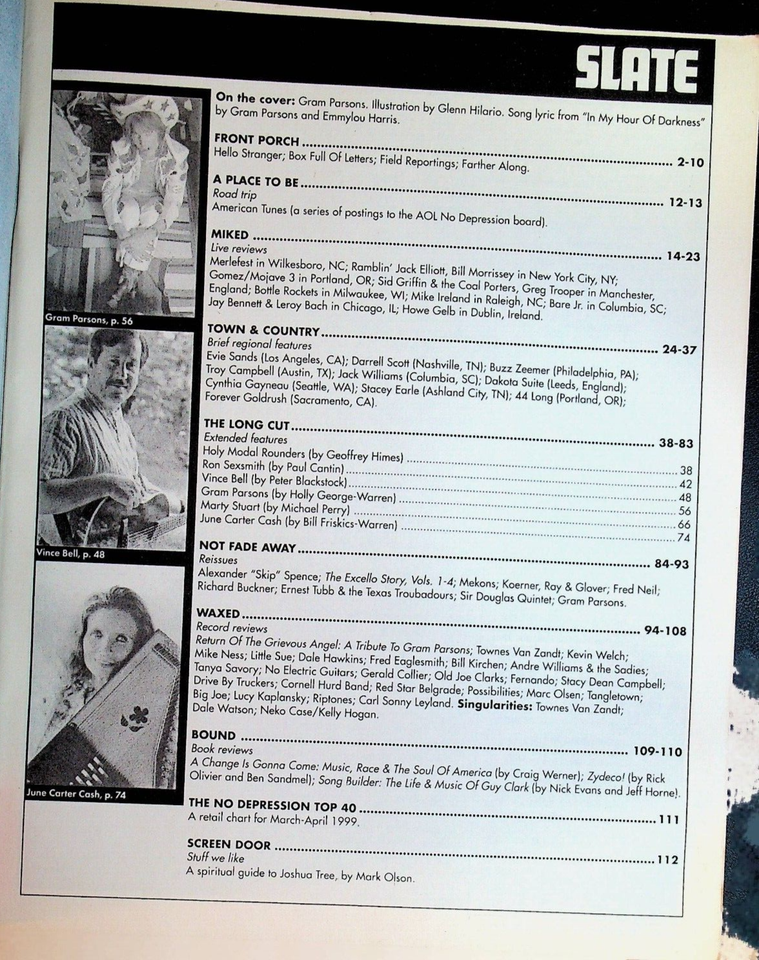 No Depression Magazine July 1999 #22 Gram Parsons June Carter Cash ...