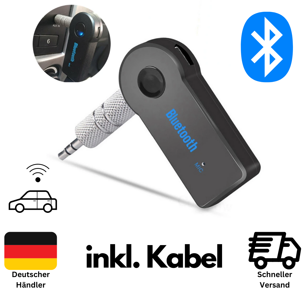 Bluetooth Audio Receiver KFZ Adapter AUX Kabel Auto 3.5mm klinke Usb ...