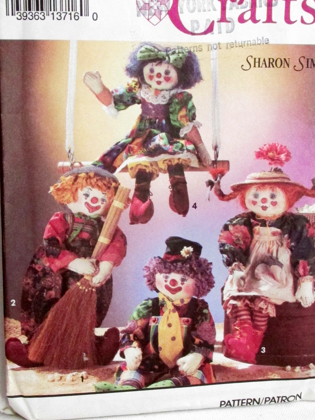 Sharon Simons country clown rag doll artsy face dolls craft pattern 24 ...