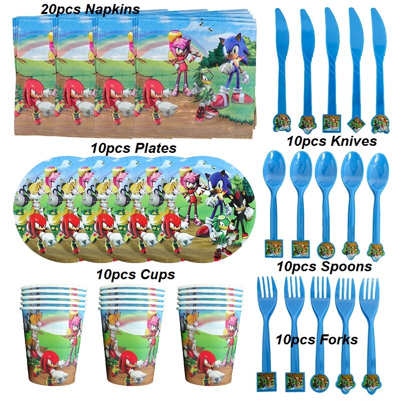 Sonic Hedgehog Birthday Party Decors Tablecloth Balloons Flag Tableware ...
