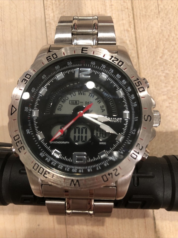 Stauer Men's Chronograph Hybrid Watch WR50 19093 Stainless Steel ...