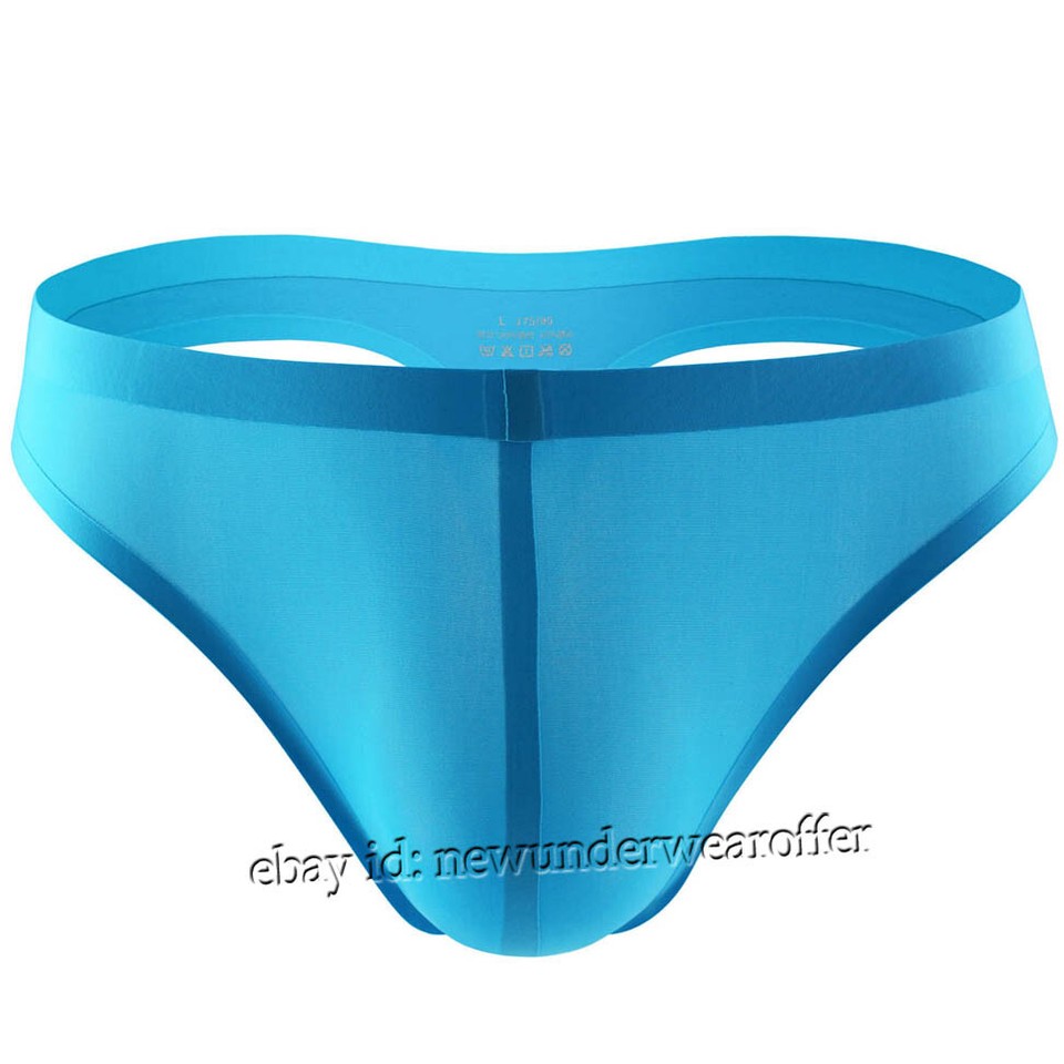 Men Seamless Thong Underpants Ice Silk T-back Near Skin No Show Bikini ...