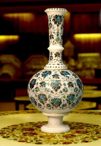 14 " Marbre Fleur Vase Semi Précieux Gemmes Floral Incrustation Art ...