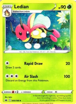 2021 POKEMON TCG CHILLING REIGN LEDIAN 005/198 COMMON CARD | eBay