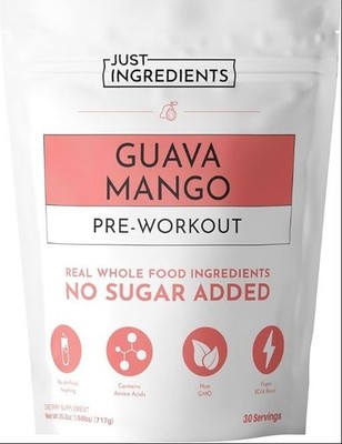 NEW Just Ingredients Guava Mango Pre-Workout, 30 Servings, Caffeine ...