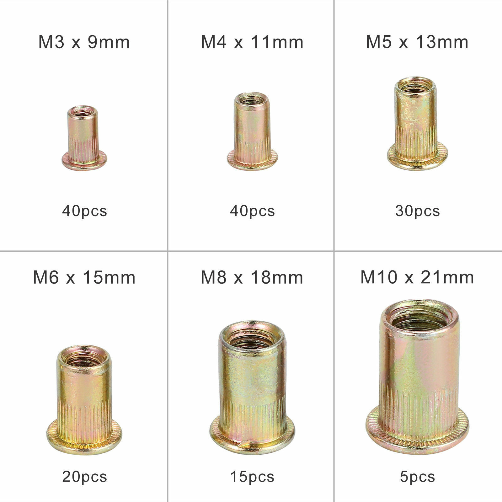 150PCS M3 M4 M5 M6 M8 M10 Rivet Nuts Kit Open End Threaded Rivnut ...