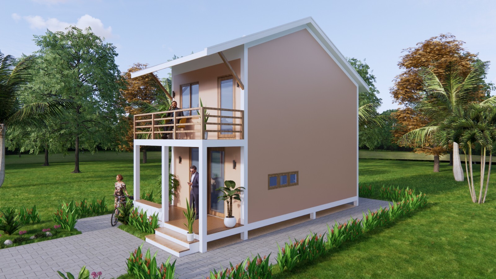 13x23 Feet Small House Design 4x7 Meter 2 Beds 1 Bath Gable Roof (A4 ...