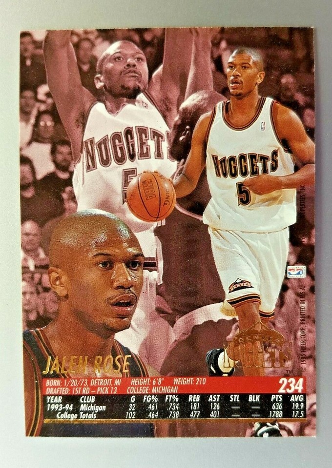 1994-95 FLEER ULTRA JALEN ROSE ROOKIE CARD#234 NR-MINT MICHIGAN NUGGETS ...