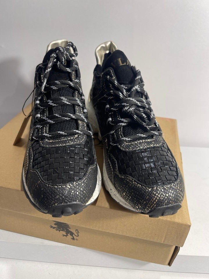 Vlado Cleo Sneaker black and gold size 7.5 womens new in box | eBay