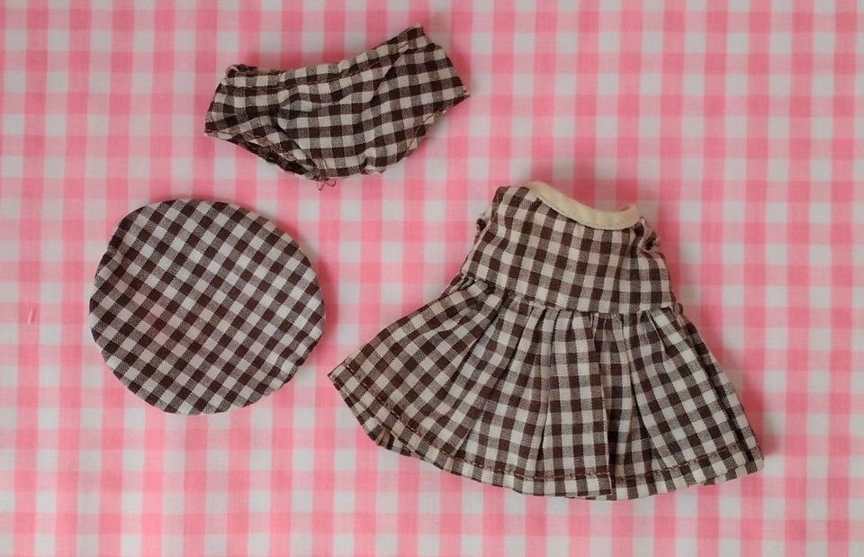 1960s Ginny Muffy Virga Clone 8" Doll Clothes Brown Gingham Dress Hat ...