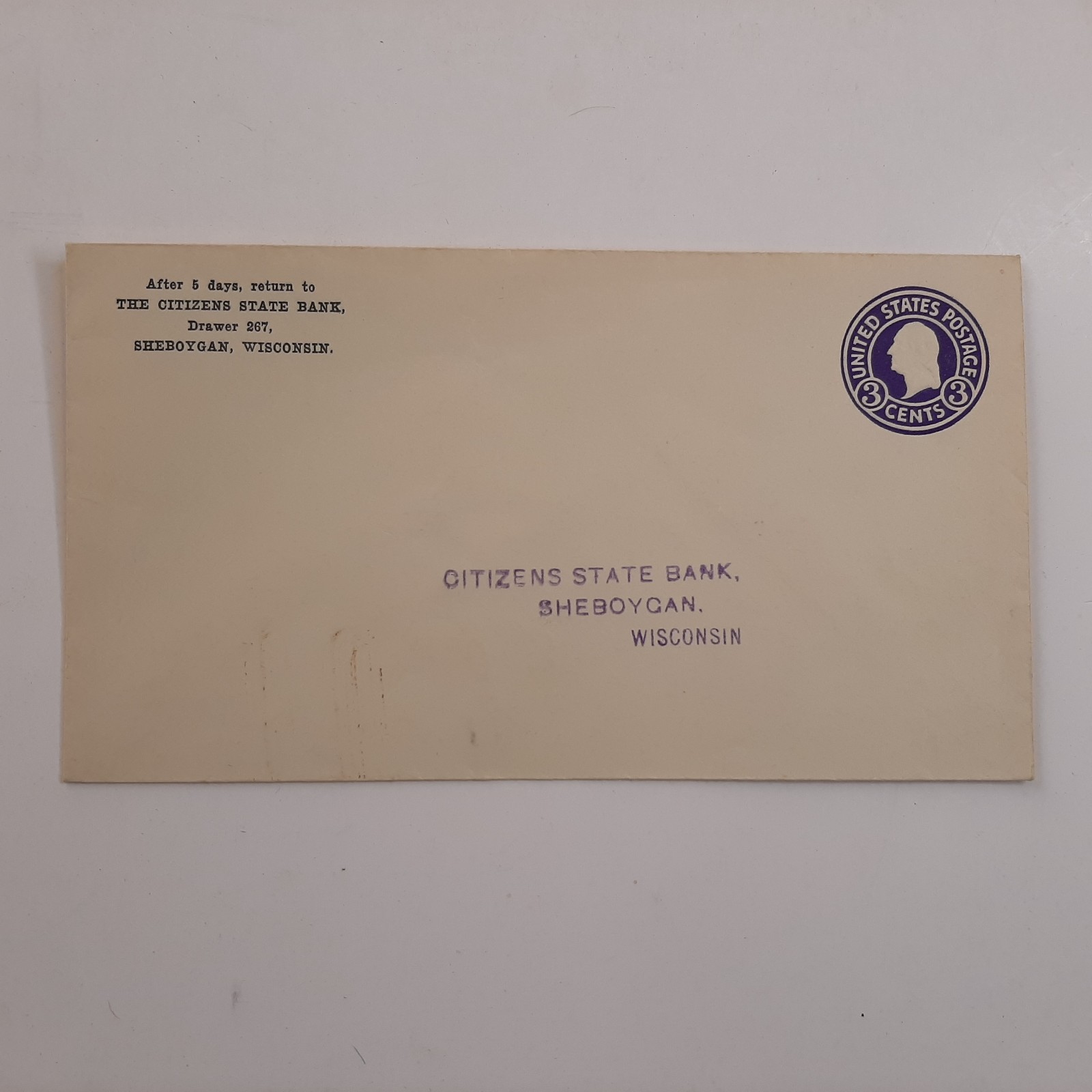 Envelope Postal Cover The Citizens State Bank, Sheboygan WI EN164 | eBay