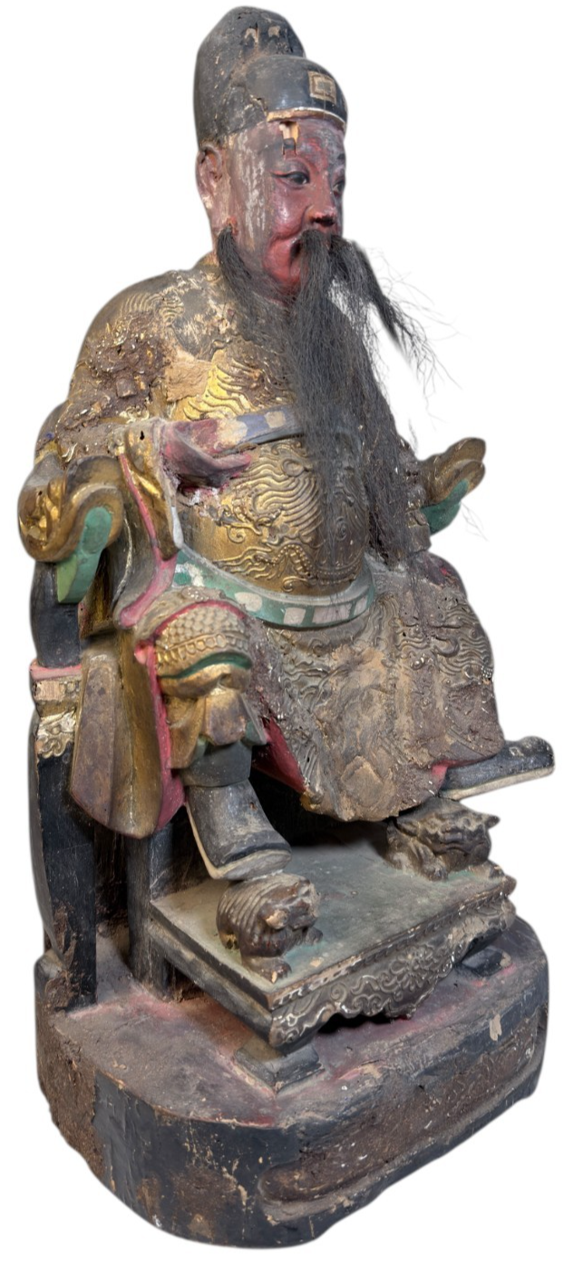 Antique Chinese Polychrome Wood Scholar Figure Temple Statue | eBay