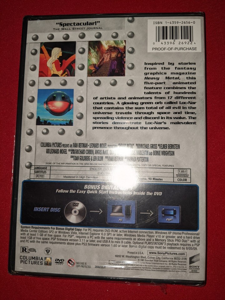 Heavy Metal DVD, 2008 Sealed Includes Digital Copy For PC Or PSP ...