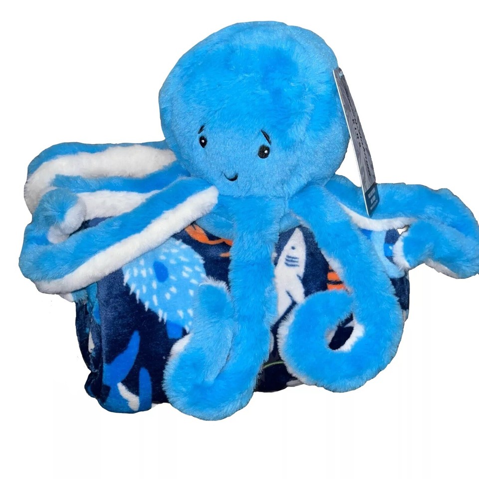 Tommy Bahama Blue Octopus Plush Stuffed Animal Throw Blanket Set Ocean ...