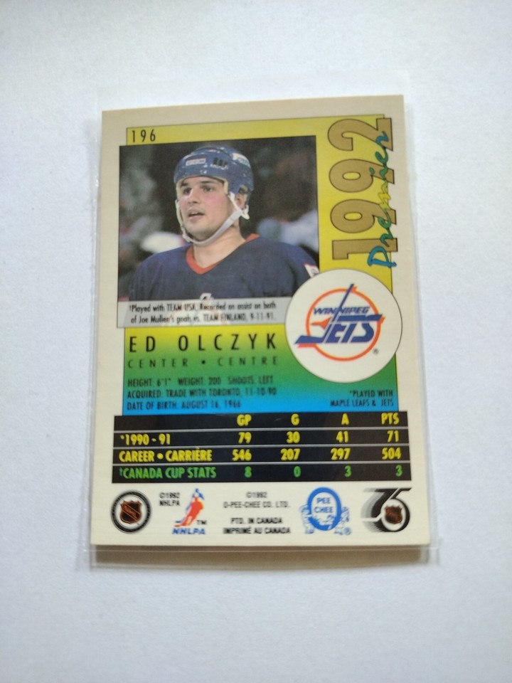 Ed Olczyk 1992 O-Pee-Chee Premier #196 Winnipeg Jets | eBay