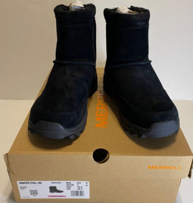 NEW Merrell Winter Pull On Boots Ladies Women's Black Suede Leather ...