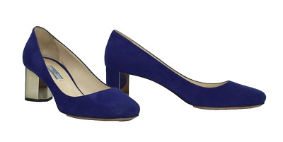 G0 NEW PRADA Navy Blue Suede 55 mm Metal Heel Round Toe Classic Pump ...