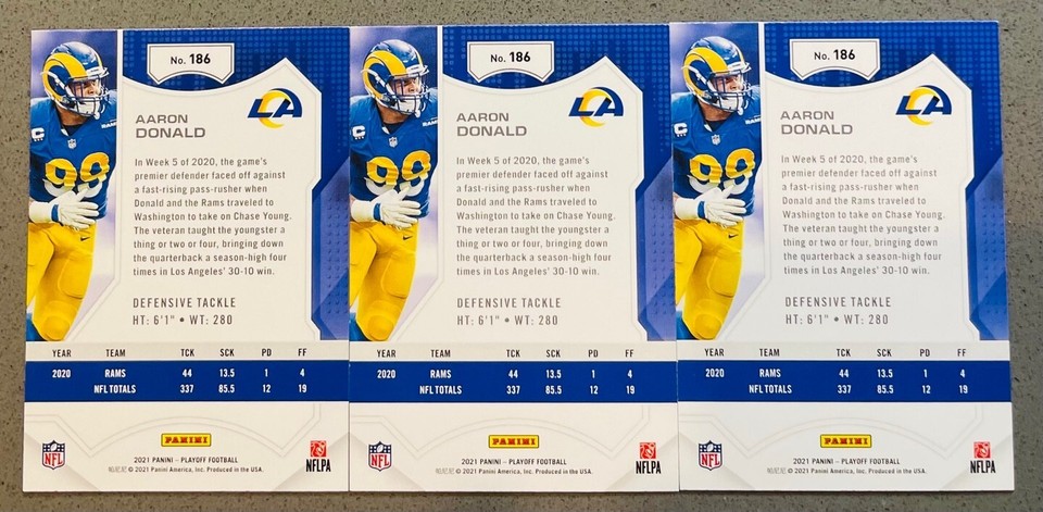3 Lot 2021 Panini Playoff Football NFL #186 Aaron Donald Green Base ...