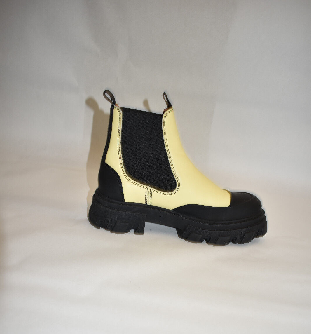 GANNI Cleated Low Leather Chelsea Combat Boots Yellow Size 40 10 US ...