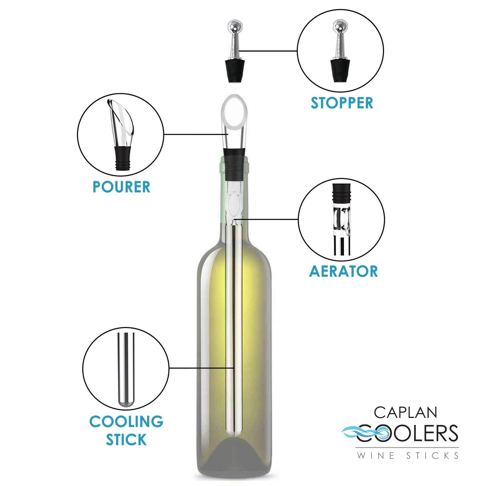 Wine Bottle Chiller Cooling Stick with Pourer Aerator And Bottle ...
