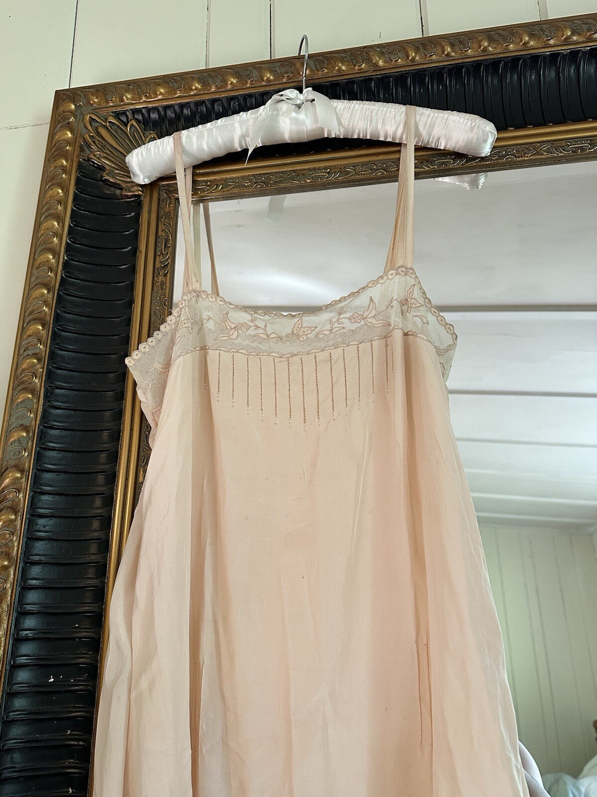 1910’s 1920’s Silk Slip Lace Peach Silky Nightgown An… - Gem