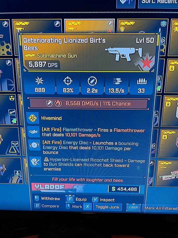 Borderlands 4 MODDED ENERGY DISC BIRT'S BEES SMG BL4 CRAZY DAMAGE PC-PS ...